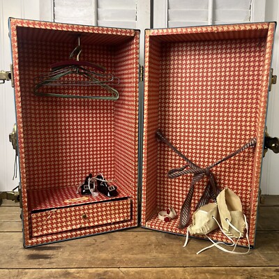 Vtg 1950s BLUE METAL DOLL TRUNK Locker Case METAL WARDROBE by Cass Toys ...