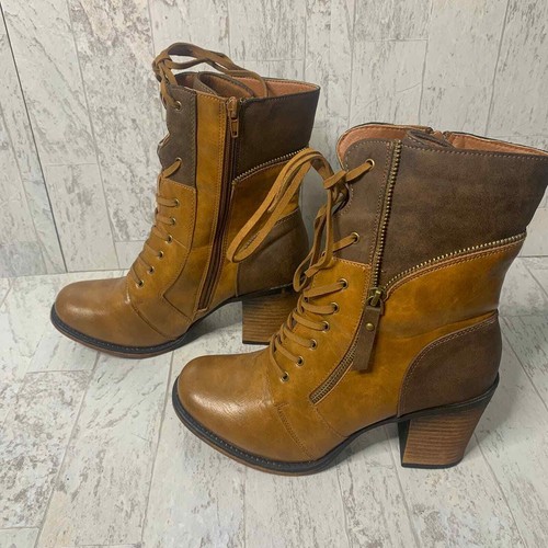 Pierre Dumas Ravenna 10 Boots Womens 10 Brown Vegan Leather Lace Up ...