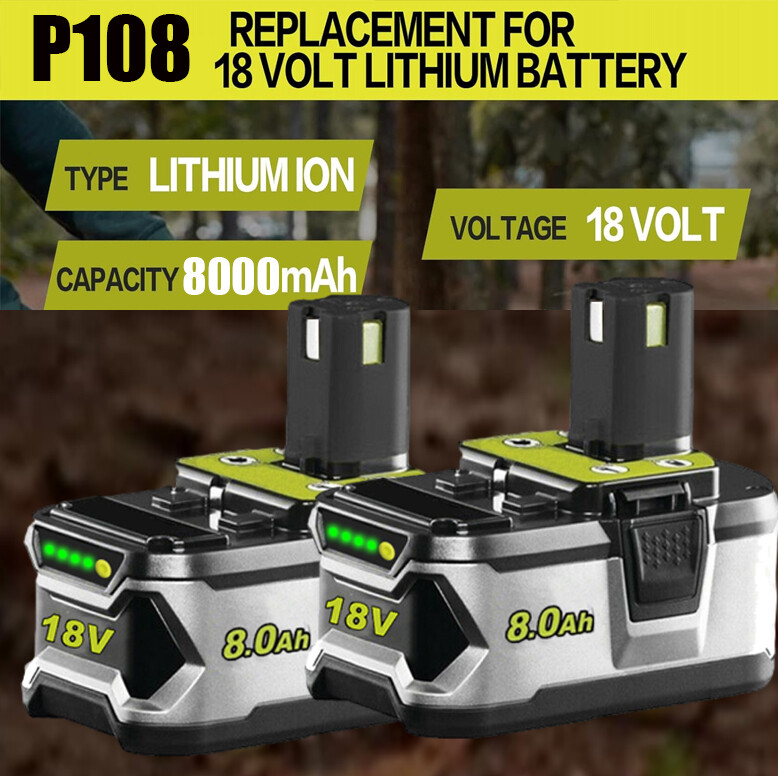 18Volt 8.0ah Lithium-Ion Battery For Ryobi 18V P102 P107 P105 Battery ...