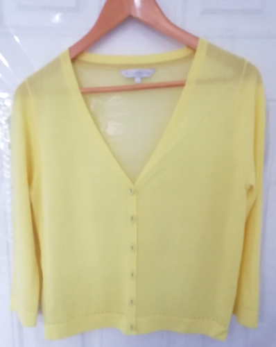 Rocha John Rocha Size 12 Lemon Yellow Sheer Back Button Up Cardigan ...