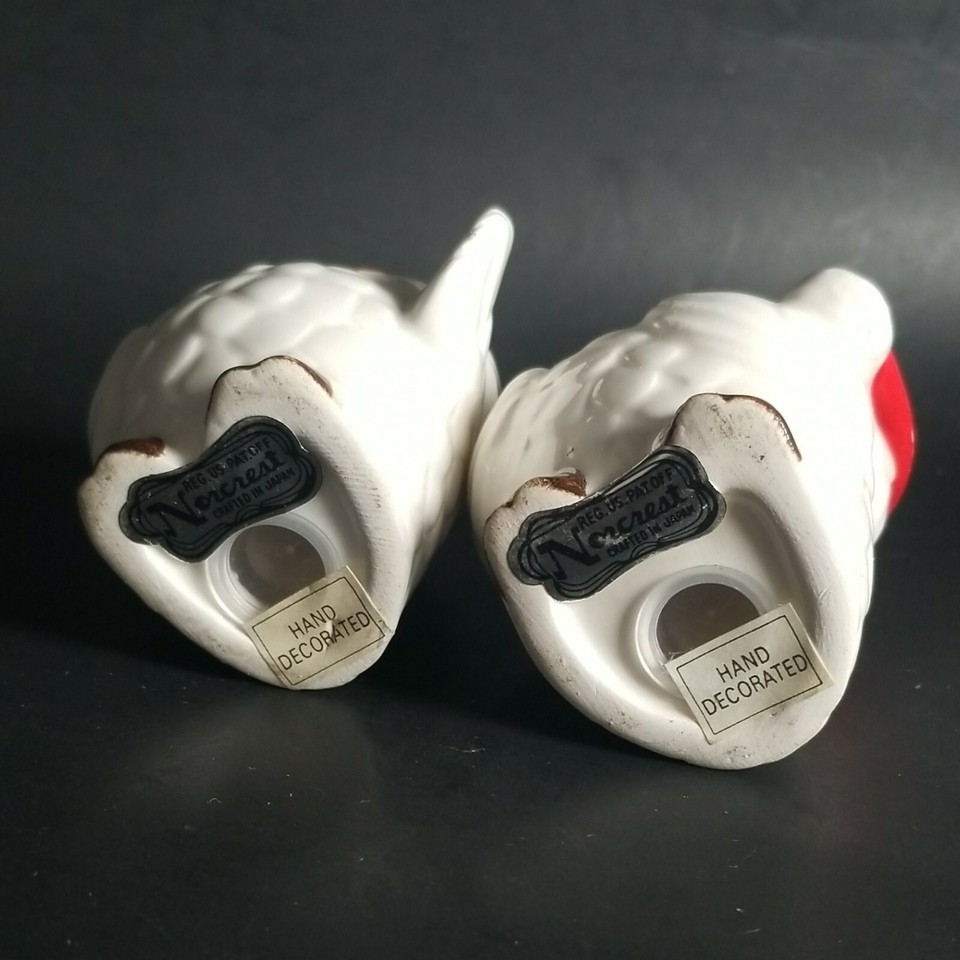 Norcrest Salt & Pepper Shakers Vtg White Owl Christmas Santa Sticker ...