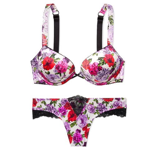 Victoria's Secret Bombshell +2 cup lace Push Up Bra Set shine floral ...