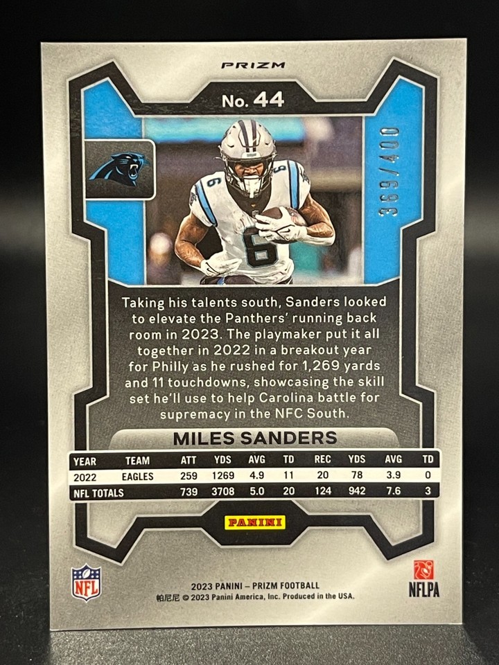 2023 Panini Prizm MILES SANDERS Panthers #44 Premium Pandora 369/400 | eBay