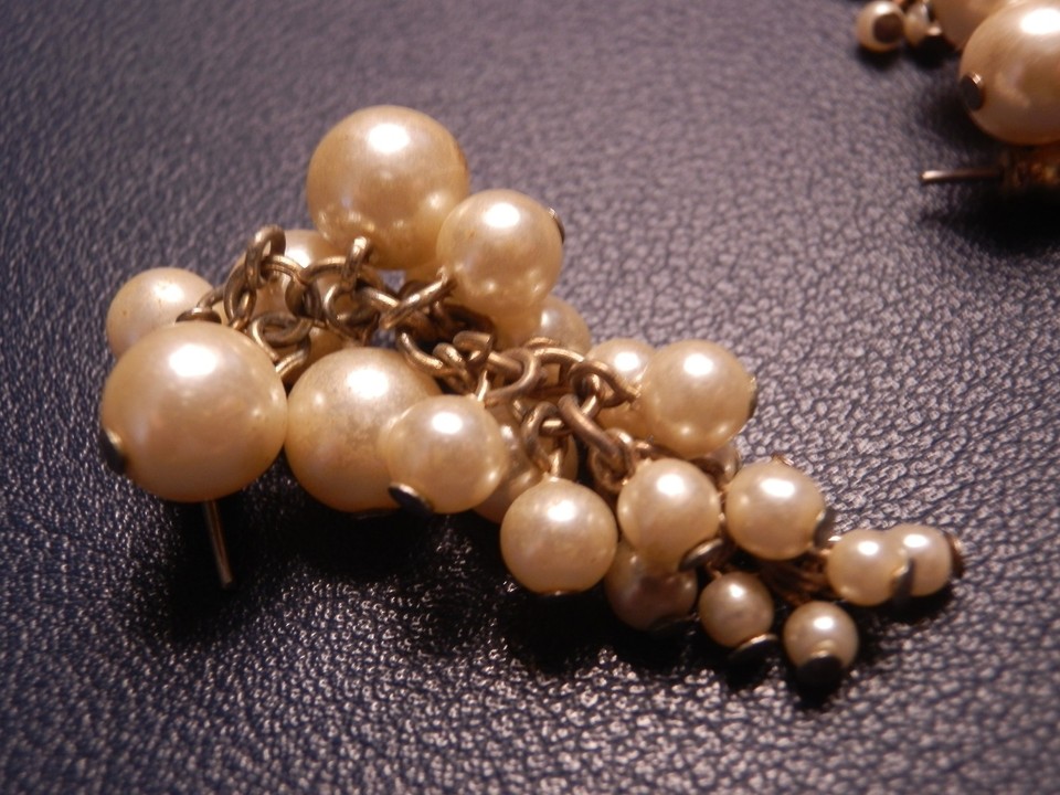Vintage Faux Pearl Grape Cluster Dangle Earrings – 1970s / Early 1980s ...