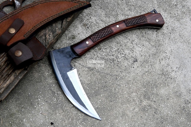 Custom Handmade Carbon Steel Blade Japanese Kama Axe | Hunting Axe ...