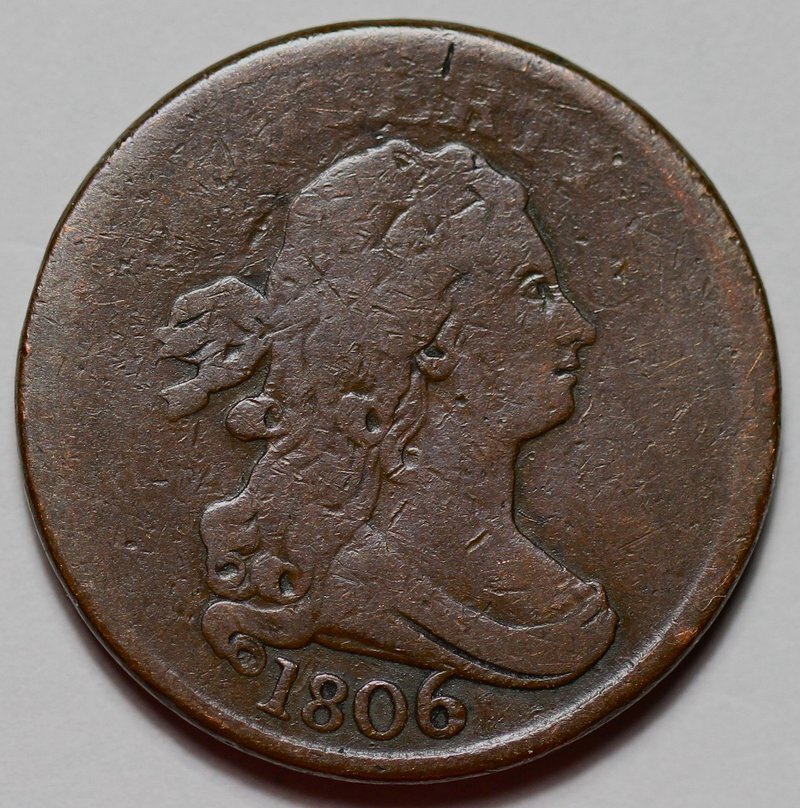 1806 Draped Bust Half Cent - Lrg 6/Stems - Rotated Die - 1/2c Copper ...