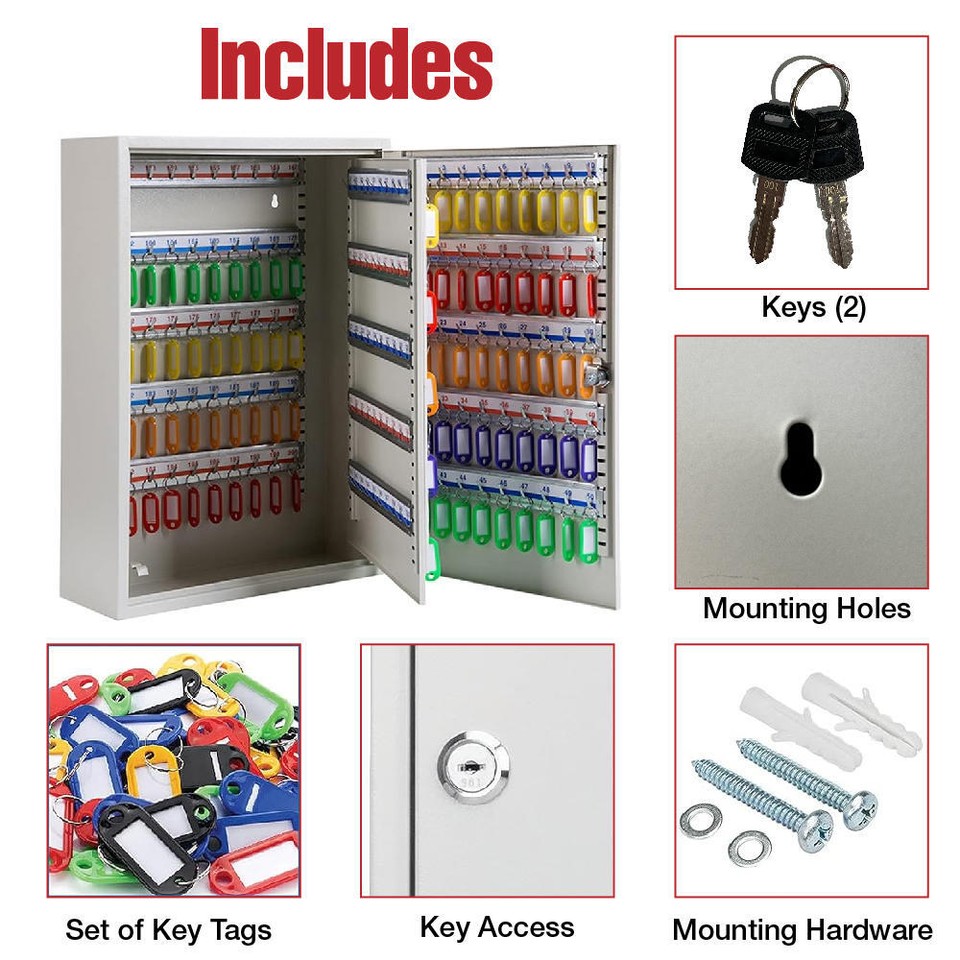 Key Box Wall Mount 200 Position Metal Valet Key Cabinet Lock Box w ...