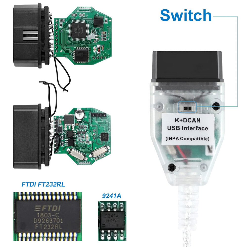 K+DCAN USB Interface with Switch OBDII Diagnostic Cable INPA EDIABAS ...