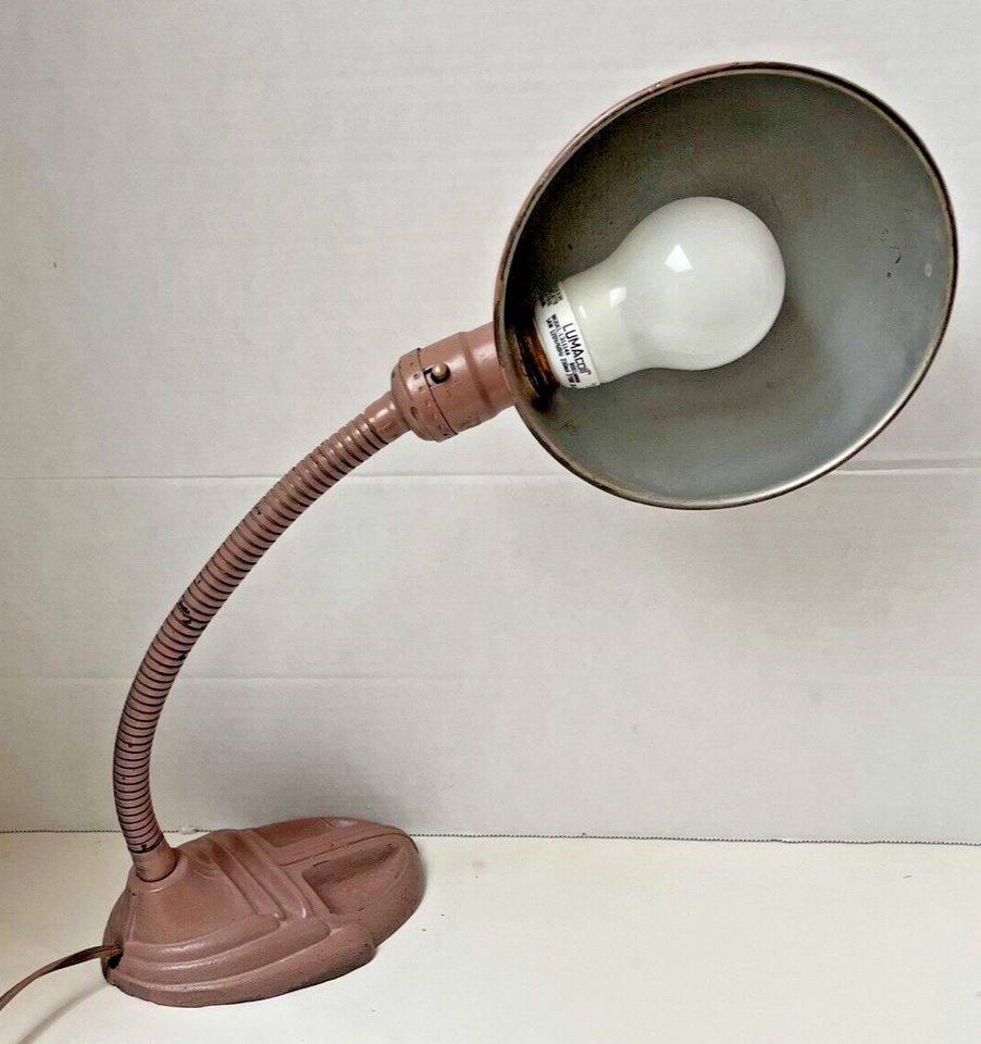 Vintage Rodale Art Deco Industrial Machine Age Gooseneck Lamp Cast Iron ...