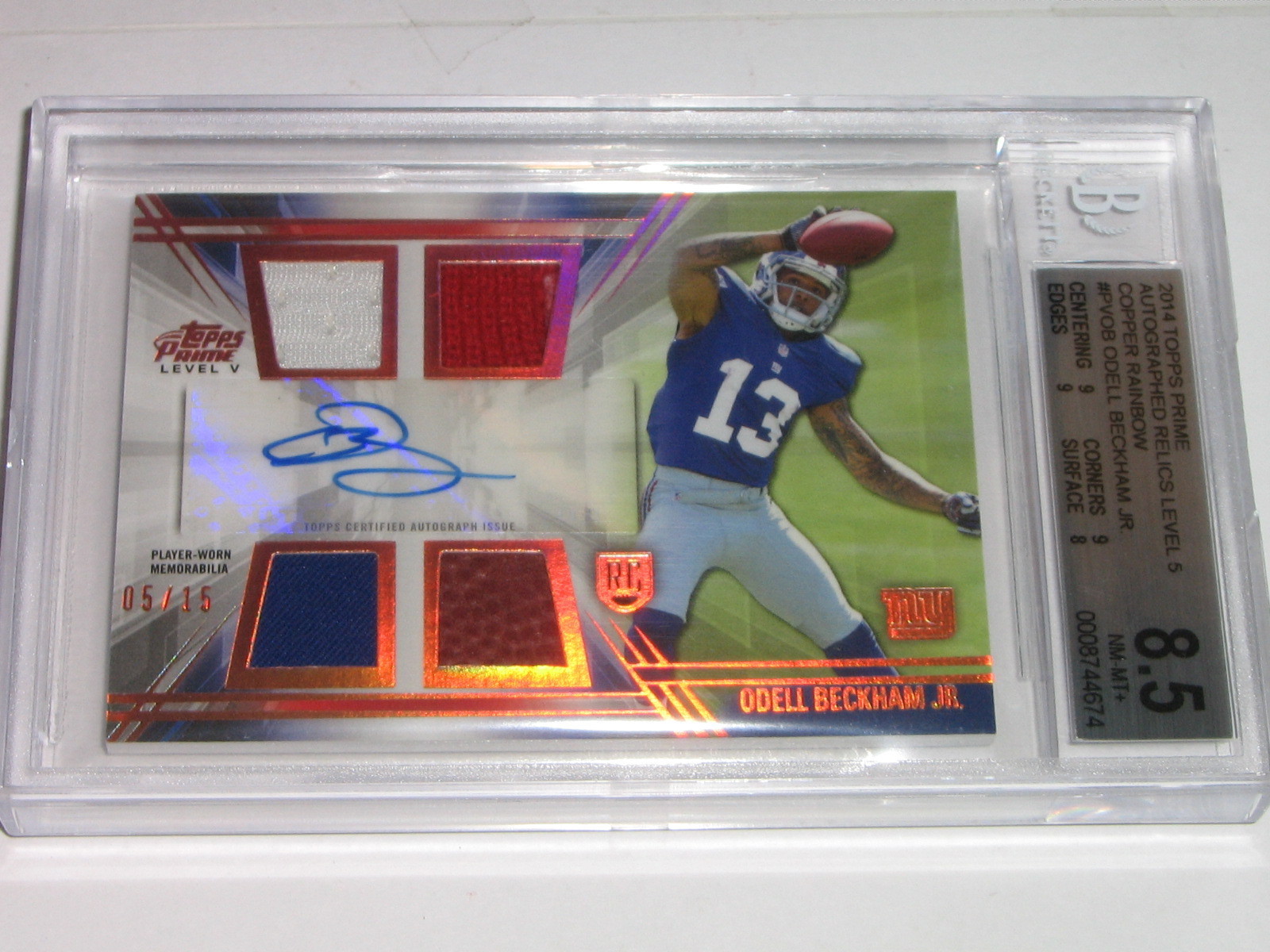 2014 Topps Prime Odell Beckham jr Autograph Jersey Patch #/15 - BGS 8.5 ...
