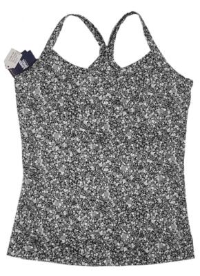 LANDS END Womens Blk Floral PERFECT TUGLESS TANK Crisscross Gym Yoga ...