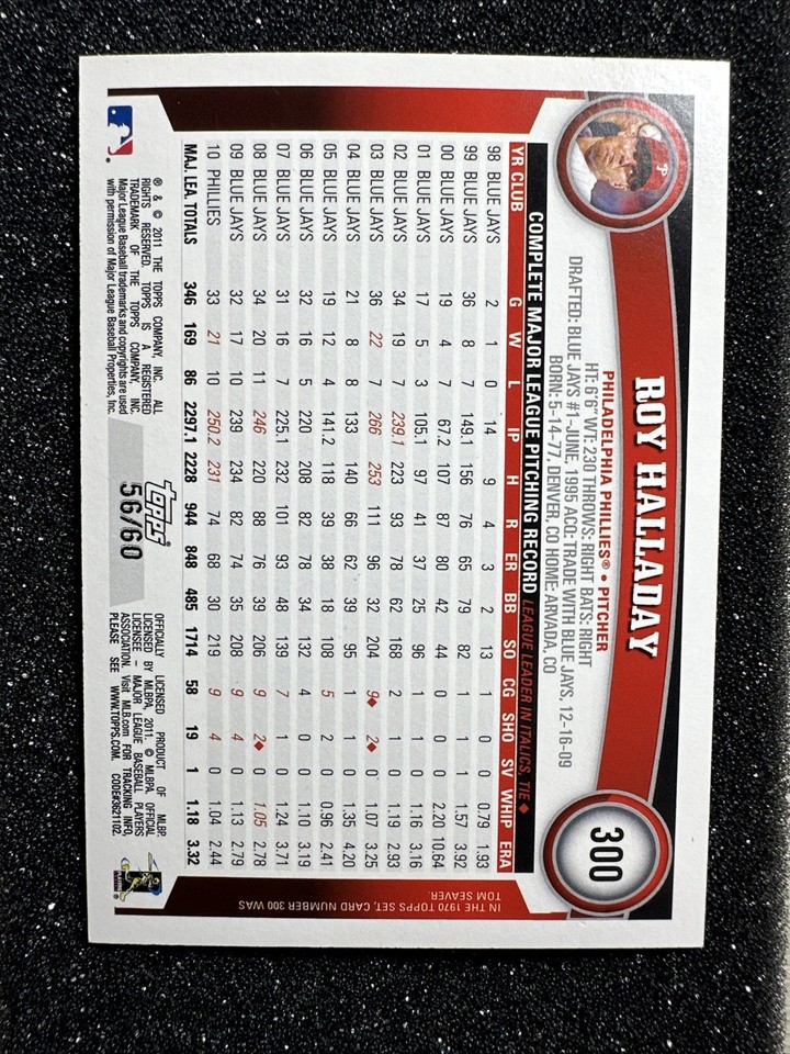 ROY HALLADAY 2011 Topps Hope Diamond 56/60 #300 Philadelphia Phillies ...