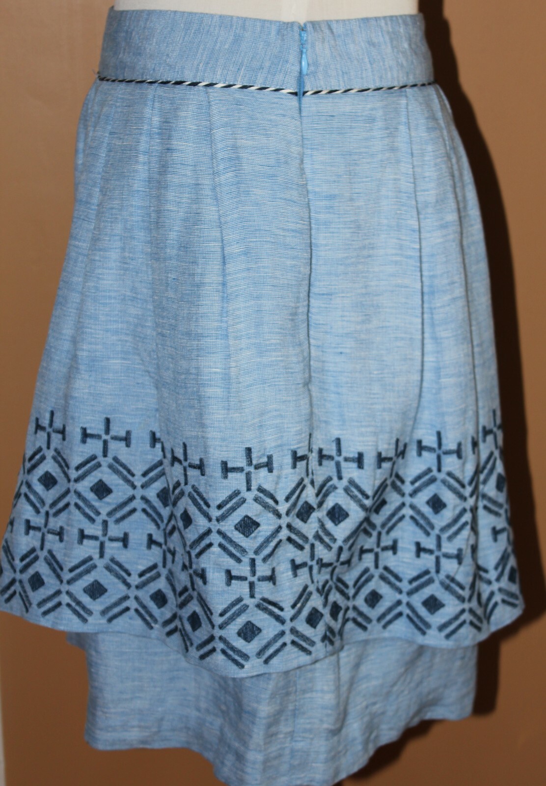 ODILLE Blue Pleated Tiered Embroidered Hemline Skirt … - Gem