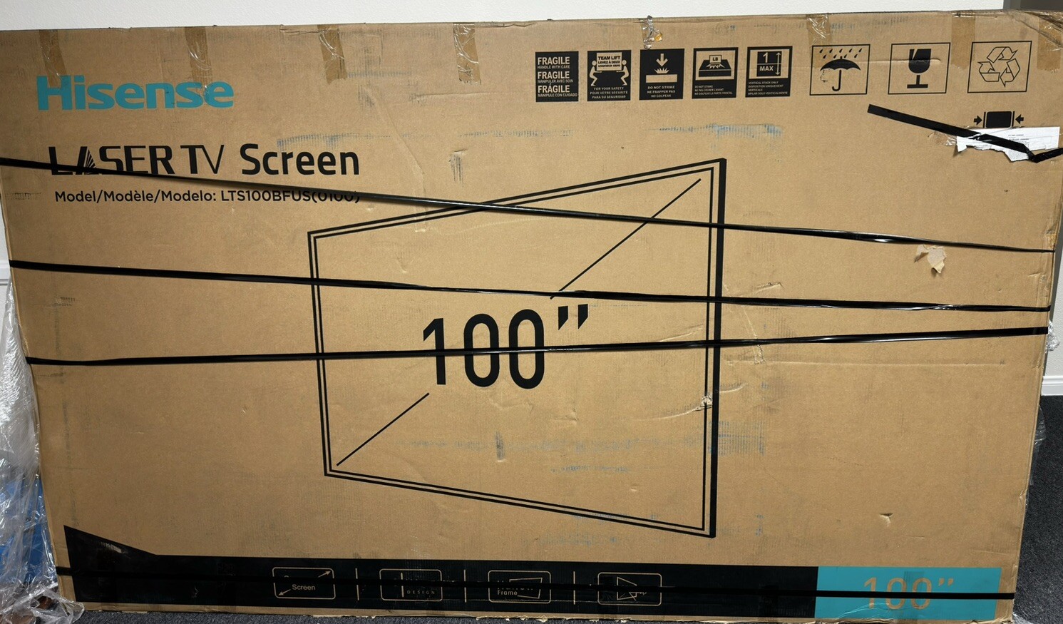 Hisense Laser TV 100” ALR Screen *DAMAGED* (SCREEN ONLY - NO PROJECTOR ...