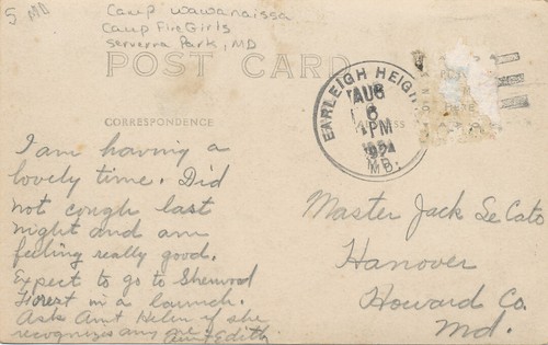 Severna Park MD * Camp Wawanaissa Camp Fire Girls RPPC 1924 Prince ...