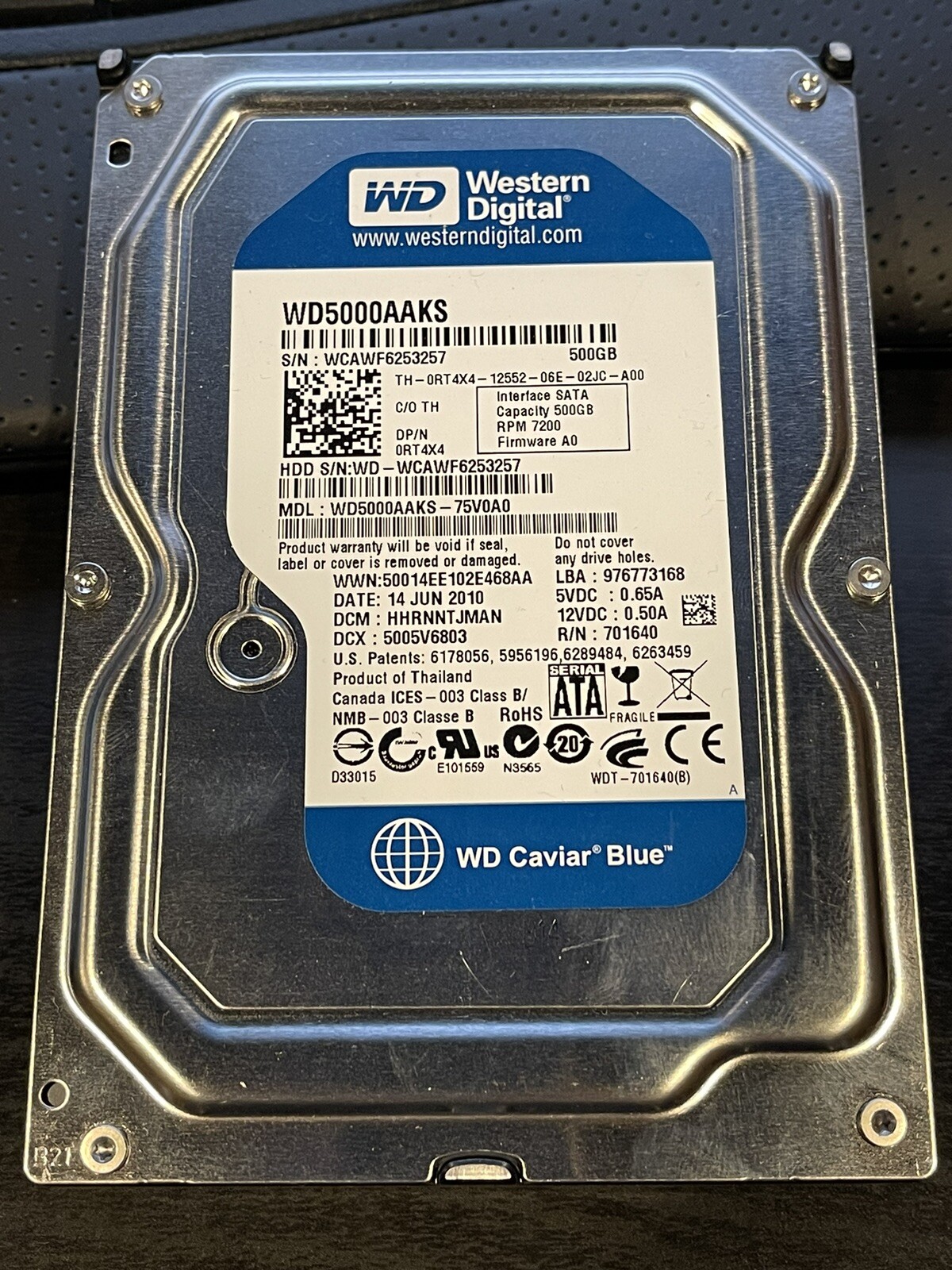 Western Digital 500GB Internal 7200RPM 3.5" (WD5000AAKS-00TMA0) HDD for ...