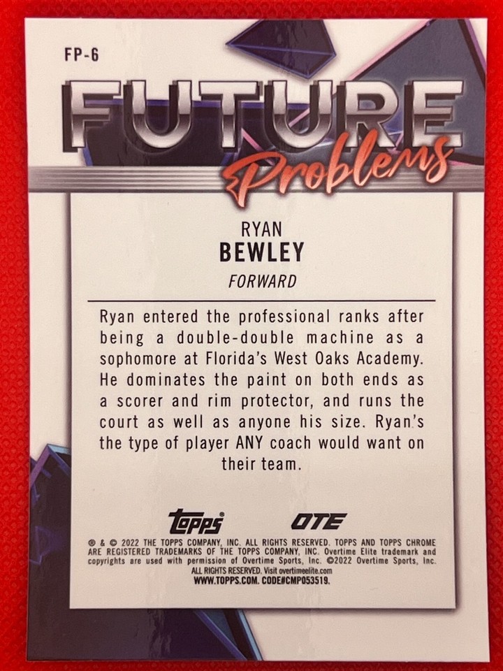 2022 Topps Chrome Overtime Elite Future Stars Ryan Bewley FP-6 93F | eBay