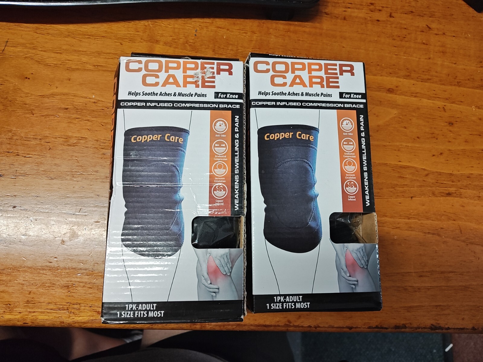 Copper Care Knee Braces Lot Of 2-Adult Tekno Products Inc-One Size Fits ...
