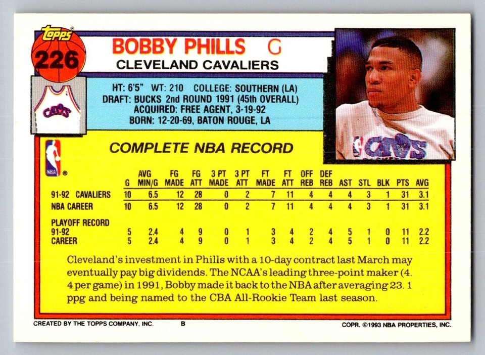 1992-93 Topps - #226 Bobby Phills (RC) | eBay