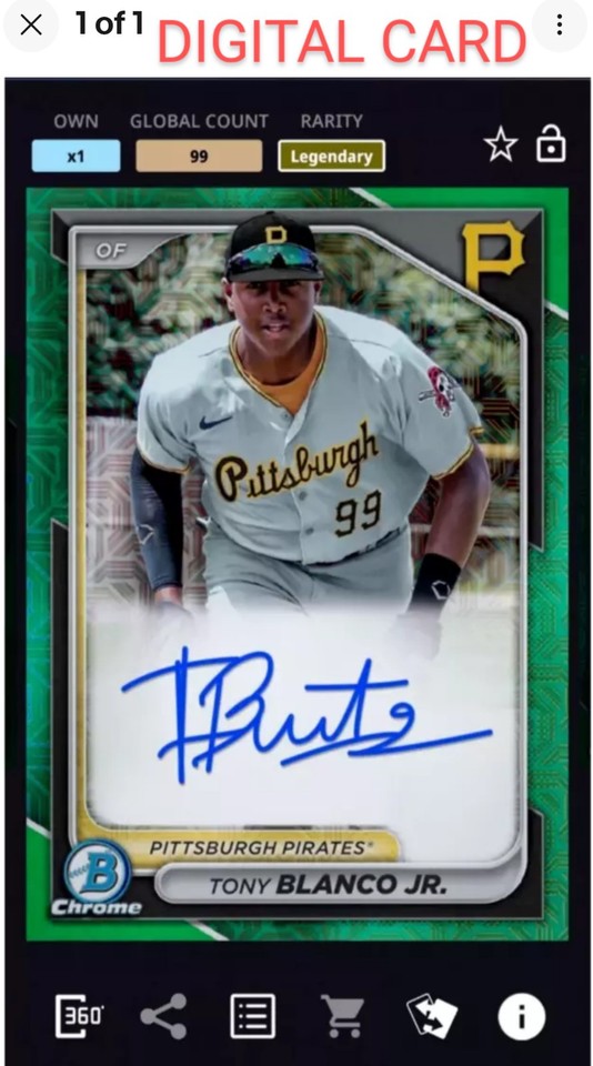 Tony Blanco Jr Digital Bunt 2024 Green MOJO Bowman Prospect Auto ...