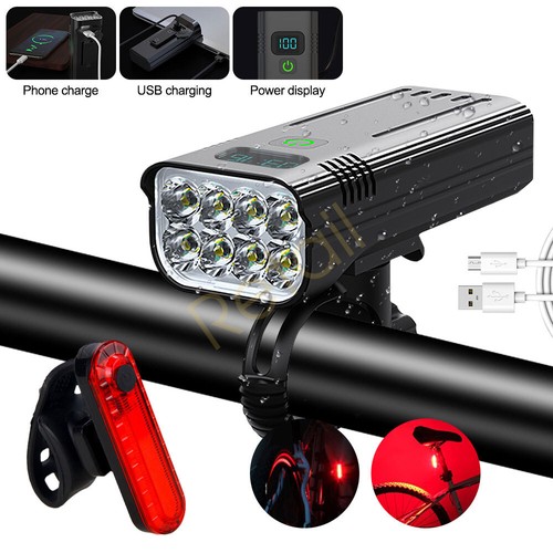90000LM 8 LED Bicycle Lamp USB Rechargeable Bike Front Back Headlight ...