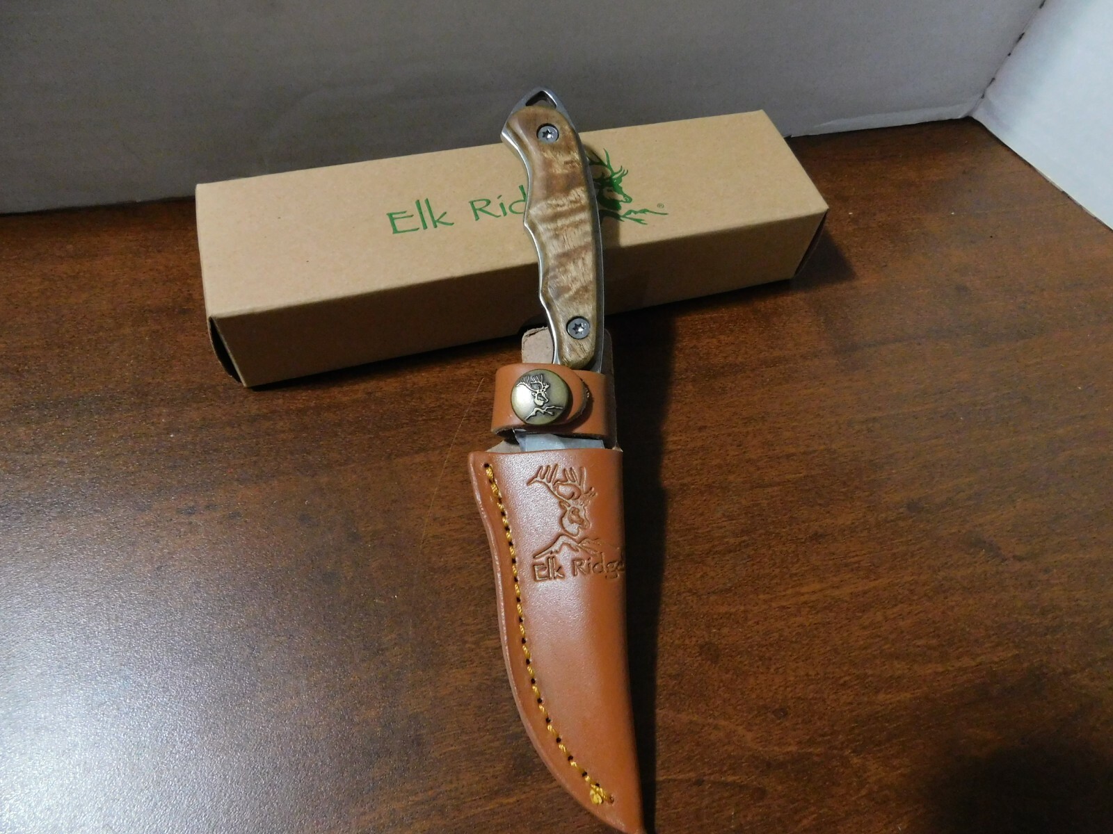 Elk Ridge ER-059 Wood Finger Grooved Hunter Fixed Hunting Knife ...