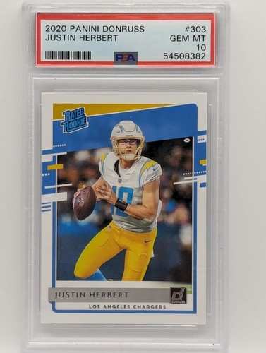 Justin Herbert RC Rated Rookie #303 PSA 10 Gem Mint Chargers 2020 ...