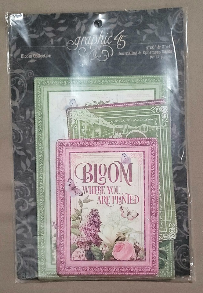 Graphic 45 Bloom 12x12 Paper Pad & Ephemera Journaling Note Cards Lot ...