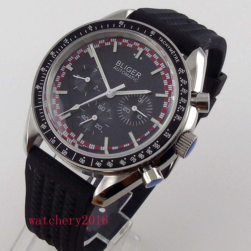 40mm Bliger Black Dial Day Week Indicator Multifunction Automatic Mens ...