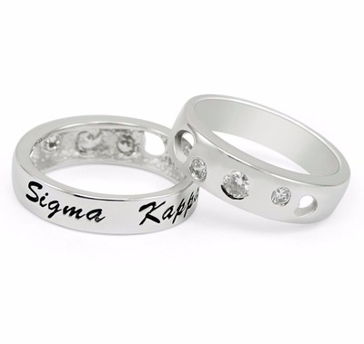 Sigma Kappa sterling silver ring w/ 3 CZs & enameled cursive writing | eBay