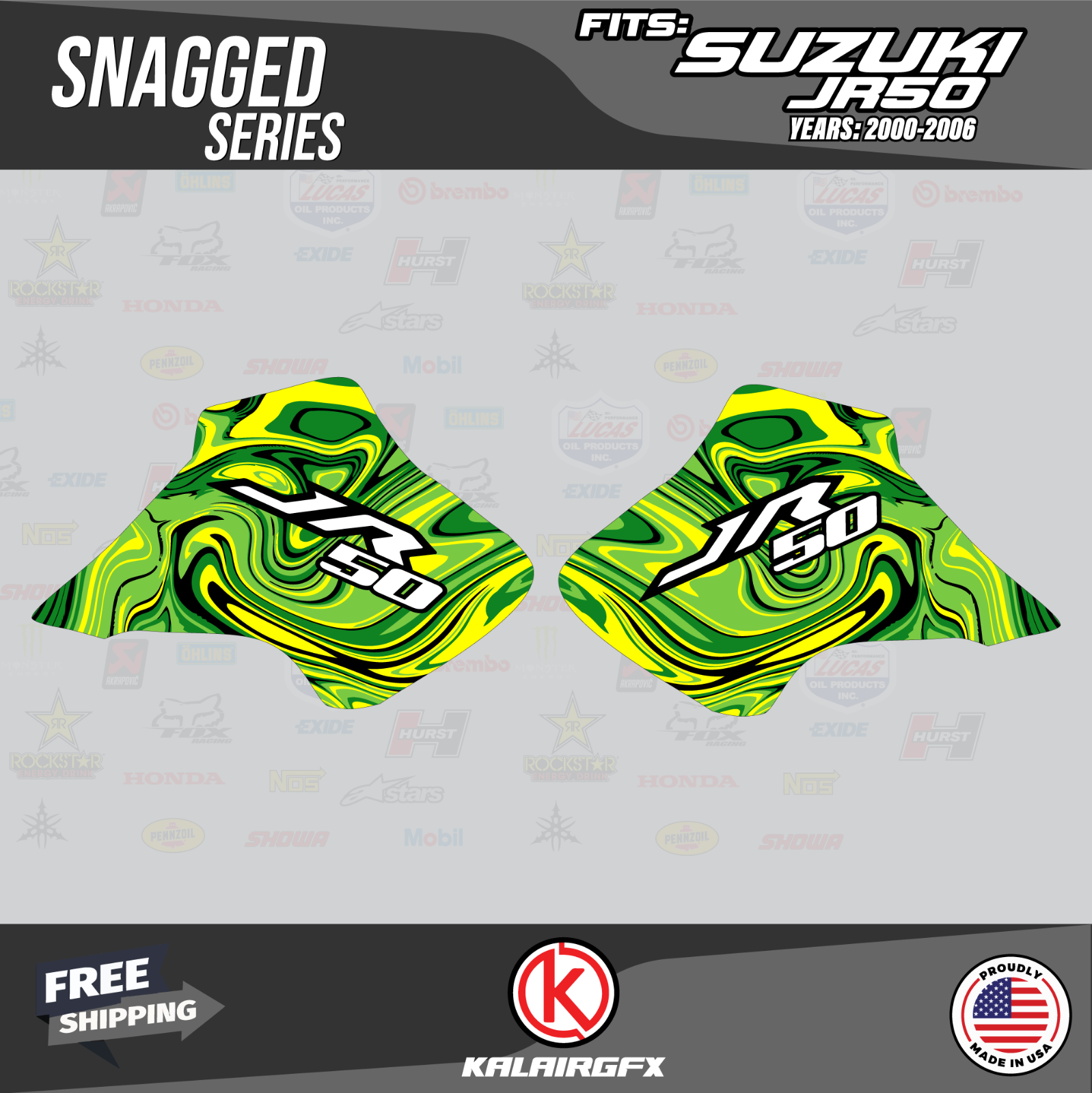 Graphics Kit for SUZUKI JR50 (2000-2006) JR 50 Snagged Series - Green ...