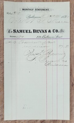 1874 Billhead Maryland Baltimore Samuel Bevan | eBay