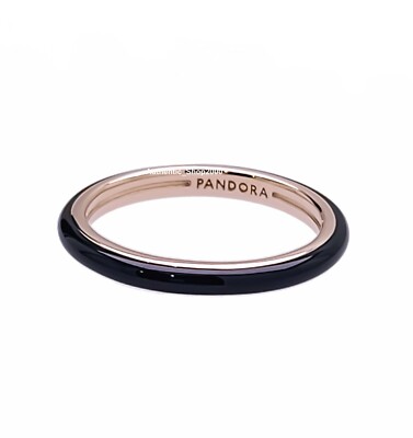 NEW 100% Authentic PANDORA ME Rose Gold Black Enamel Stacking Ring ...
