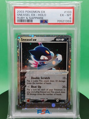 Swirl PSA 6 Sneasel EX 103/109 EX Ruby & Sapphire Holo Rare 2003 ...