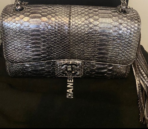 Chanel Medium Flap Python Shoulder Bag Silver | eBay