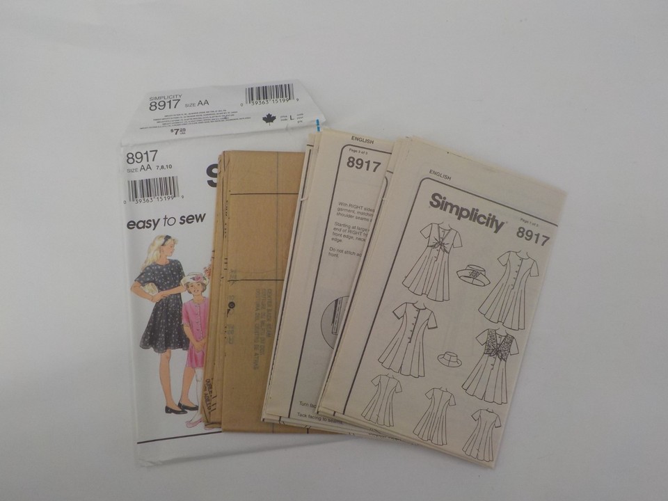 SIMPLICITY PATTERN #8917 GIRLS DRESS SZS 7-10 ROMPER HAT EZ SEW UNCUT ...