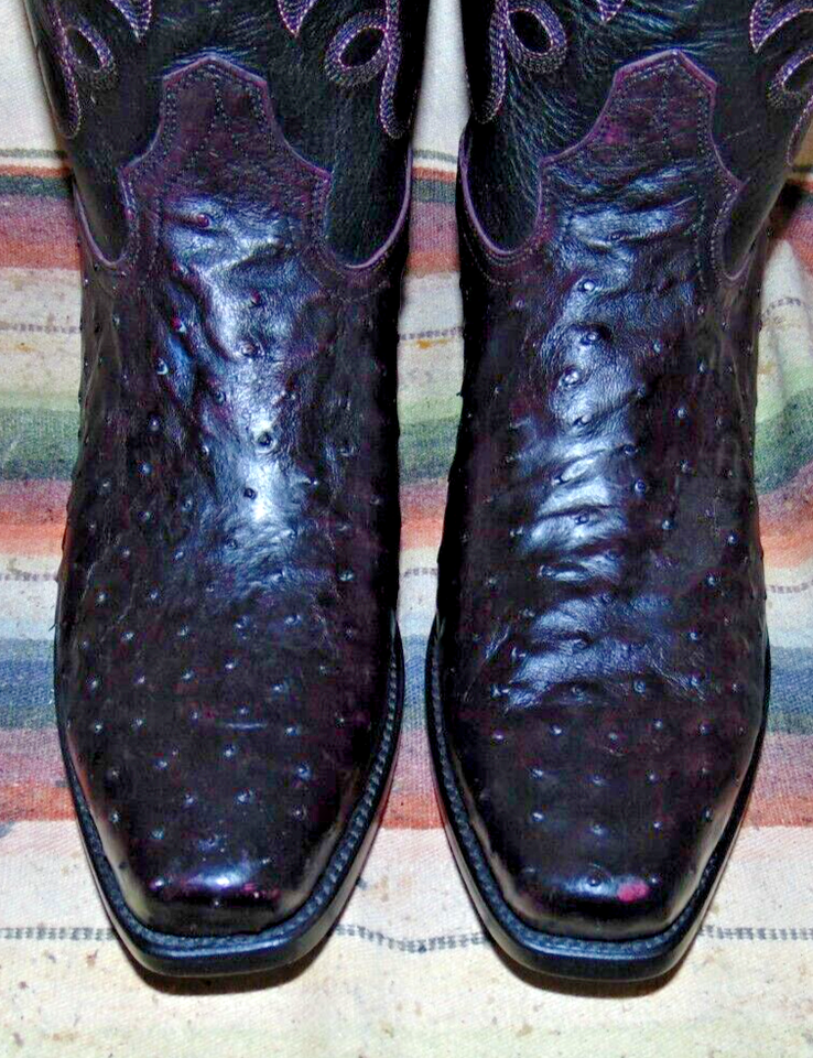 Mens Rujo The Gavin Black Cherry Full Quill Ostrich Cowboy Boots 12 D ...