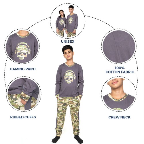 Kids Unisex Boys Girls Long Camo Cotton Gamer Gaming Pyjamas PJ Sets 5 ...