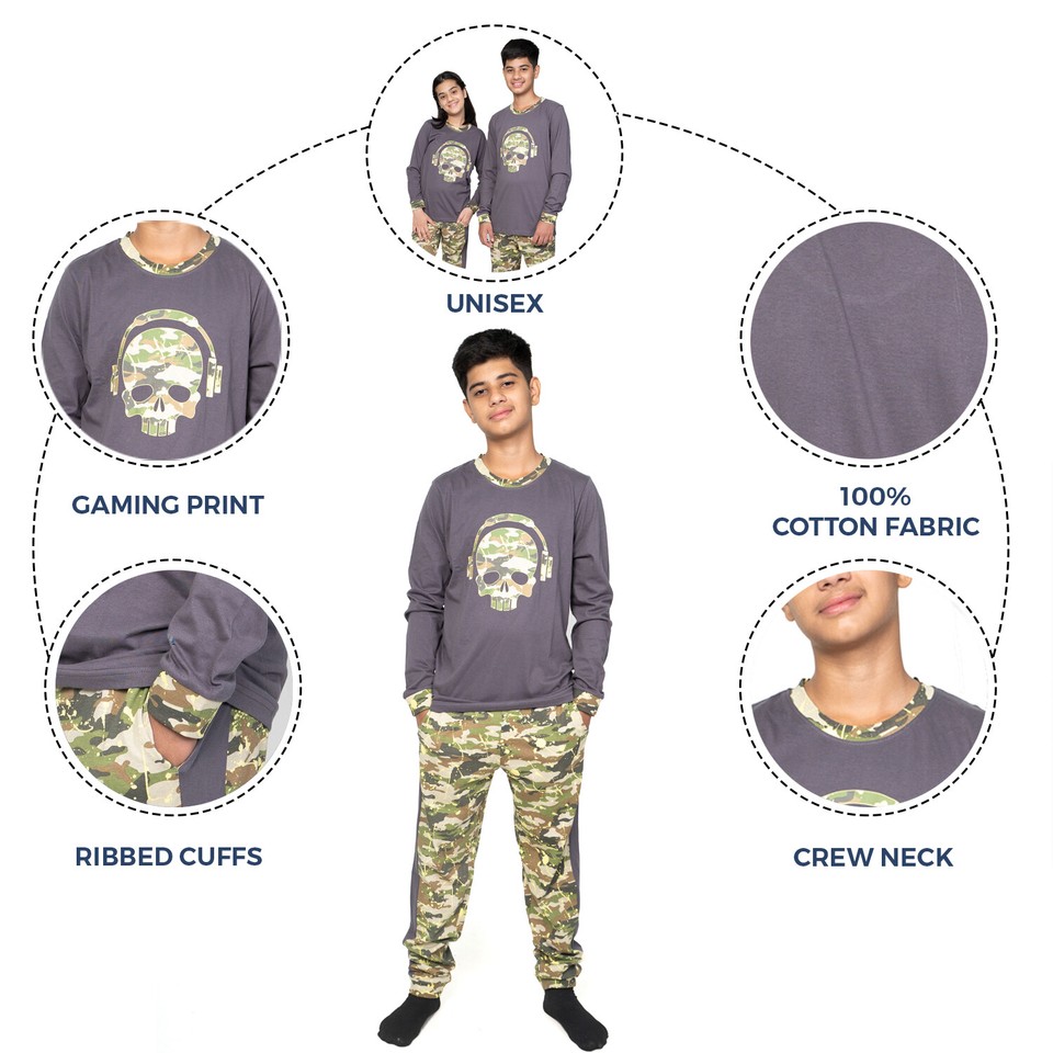 Kids Unisex Boys Girls Long Camo Cotton Gamer Gaming Pyjamas PJ Sets 5 ...