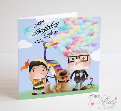 DISNEY'S UP! Birthday Card - Carl Russell Dug Kevin personalised | eBay