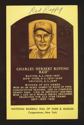 *Autographed* Hall of Fame YELLOW PLAQUE Postcard -RED RUFFING (d.1986 ...