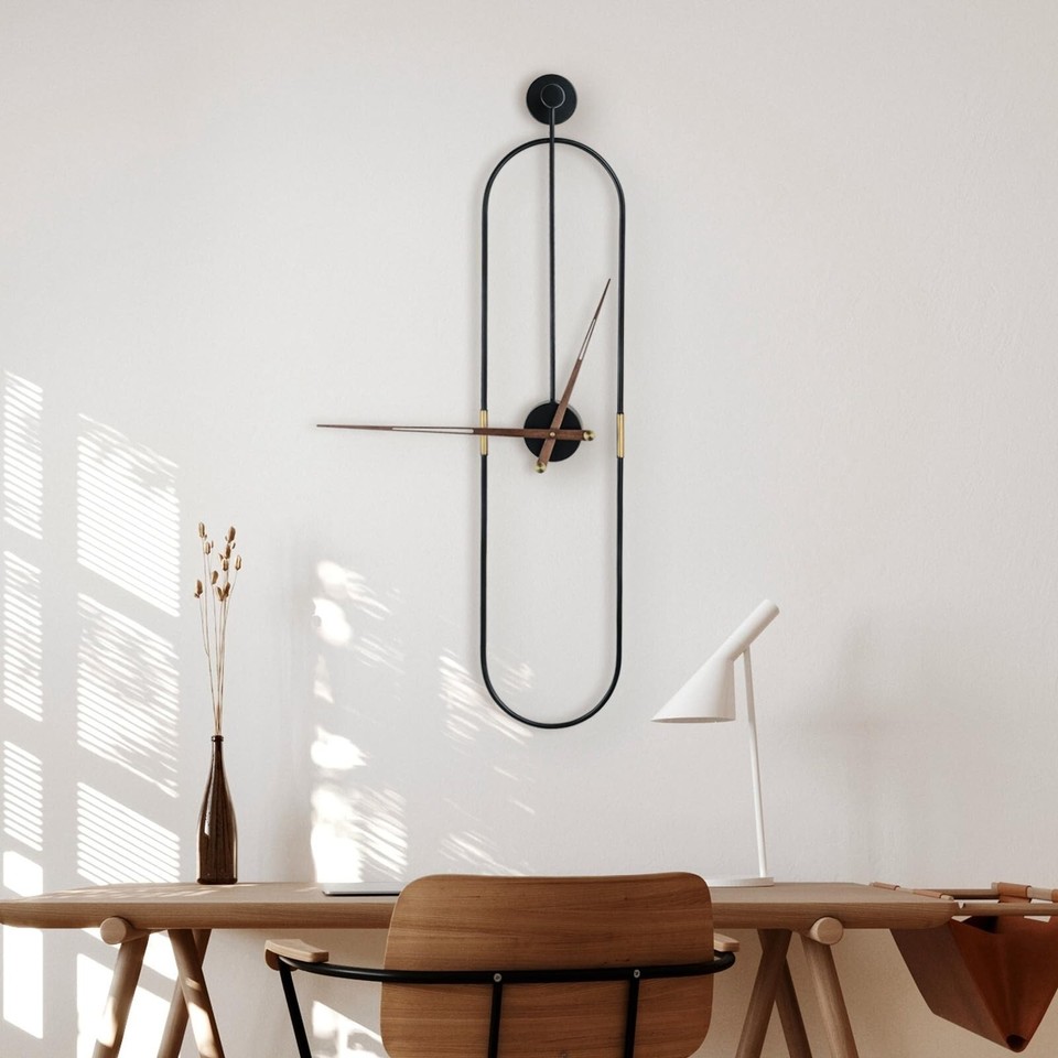 Modern Oval Wall Clock Large Wall Clock with Walnut Pointers Silent ...