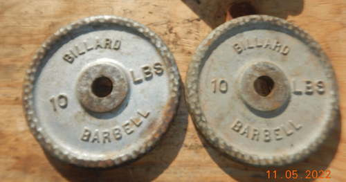 2, VINTAGE BILLARD B BACK 10 LBS POUND WEIGHT PLATES FOR 1-1/8" BARBELL ...