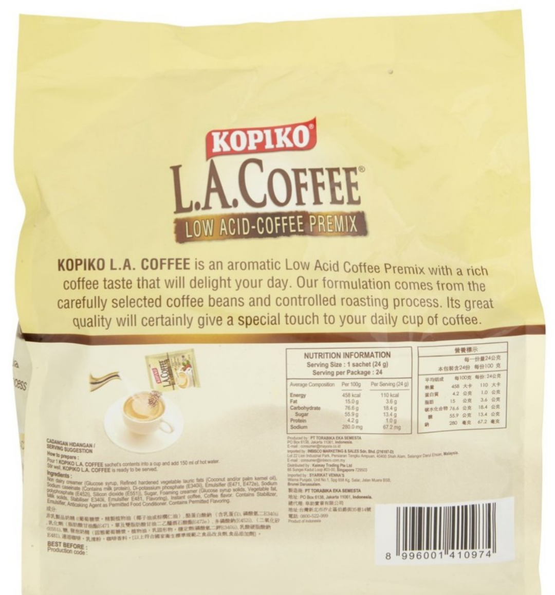 KOPIKO L.A Coffee Low Acid-Coffee Premix 21g sachets Halal for sale ...