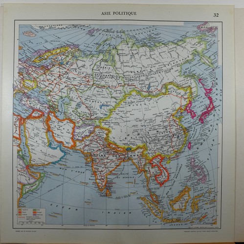1929 ORIGINAL MAP ~ ASIA PERSIA CHINESE EMPIRE INDIA SIAM JAPAN BORNEO ...