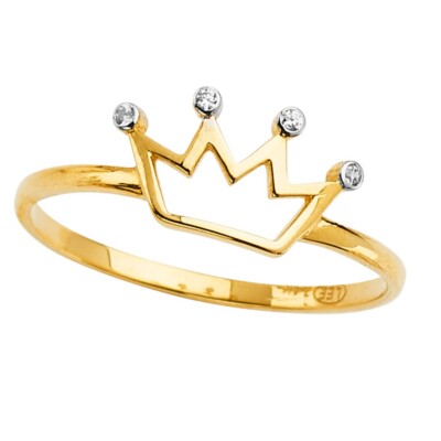 GOLD - 14K Yellow Gold Crown Cubic Zirconia Ring | eBay