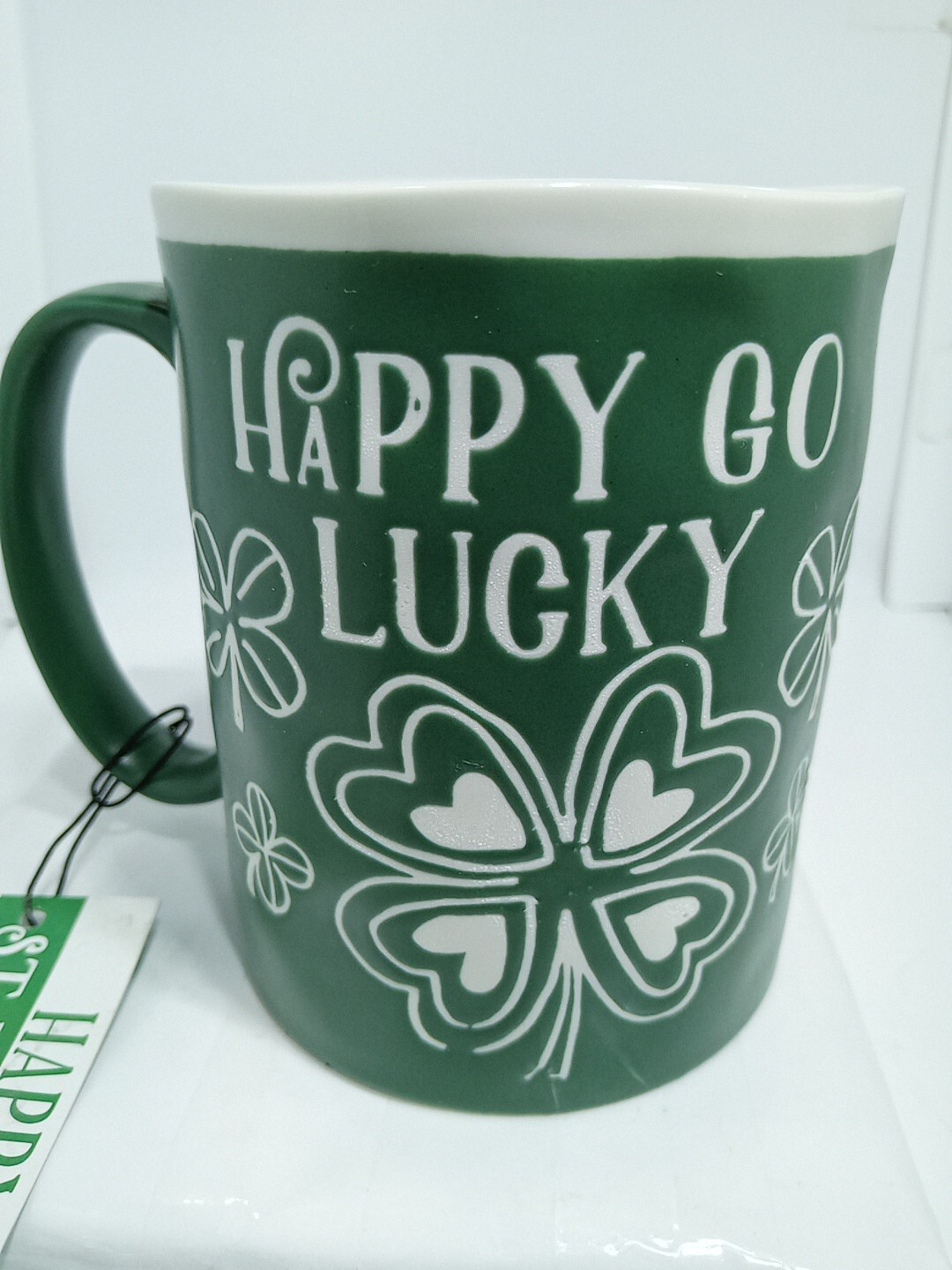HAPPY GO LUCKY COFFEE MUG. HAPPY GO LUCKY MUG. FOUR LEAF CLOVER Deco ...