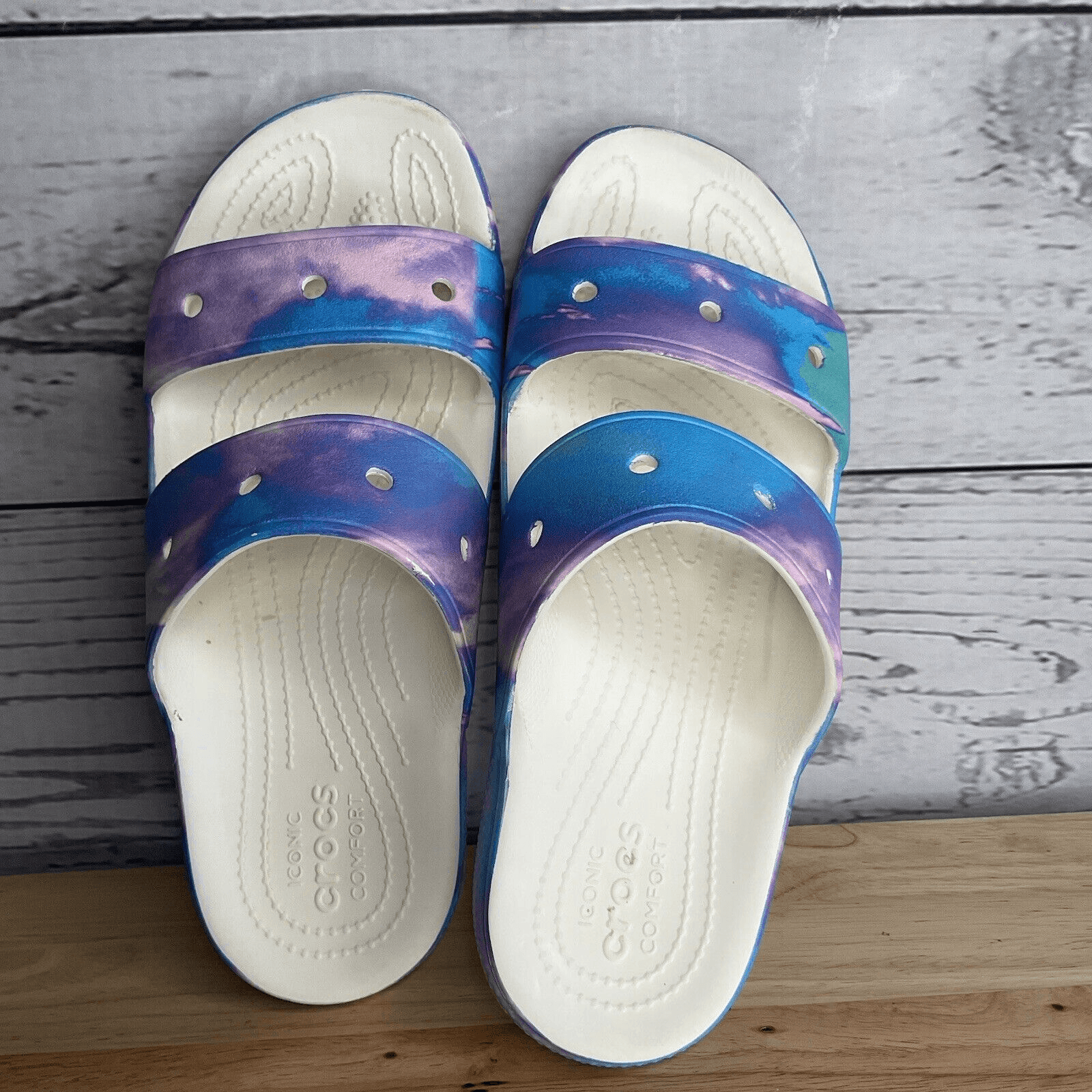 Classic Crocs Open Toe Sandals Unisex Solarized Men's 9 White / Purple ...