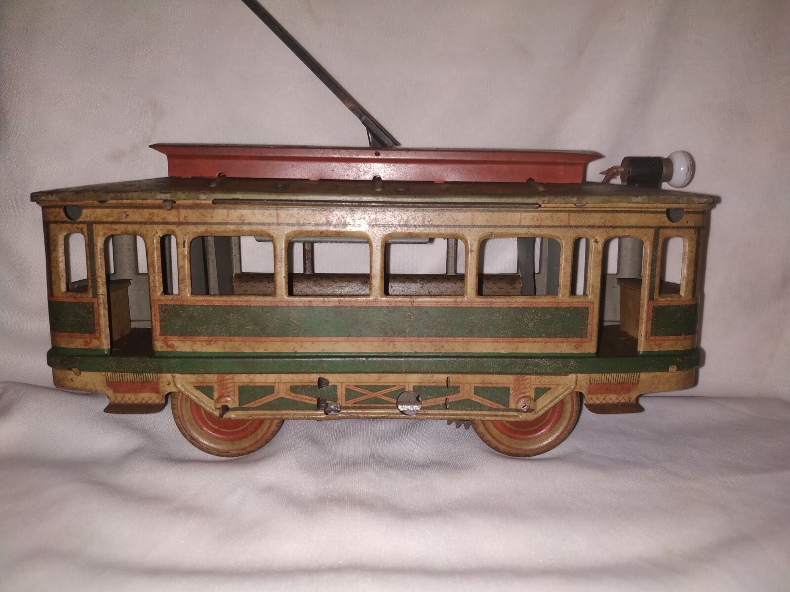 VINTAGE ORIGINAL WINDING TIN TOY CABLE TRAM TROLLY TRAIN OROBR GERMANY ...