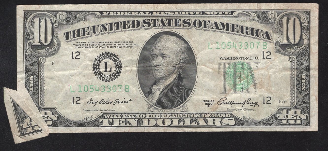 1950-A $10 BUTTERFLY ERROR (( SAN FRANCISCO )) FEDERAL RESERVE NOTE FRN ...